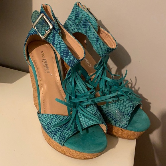 Shoes | Turquoise Wedge Sandal | Poshmark